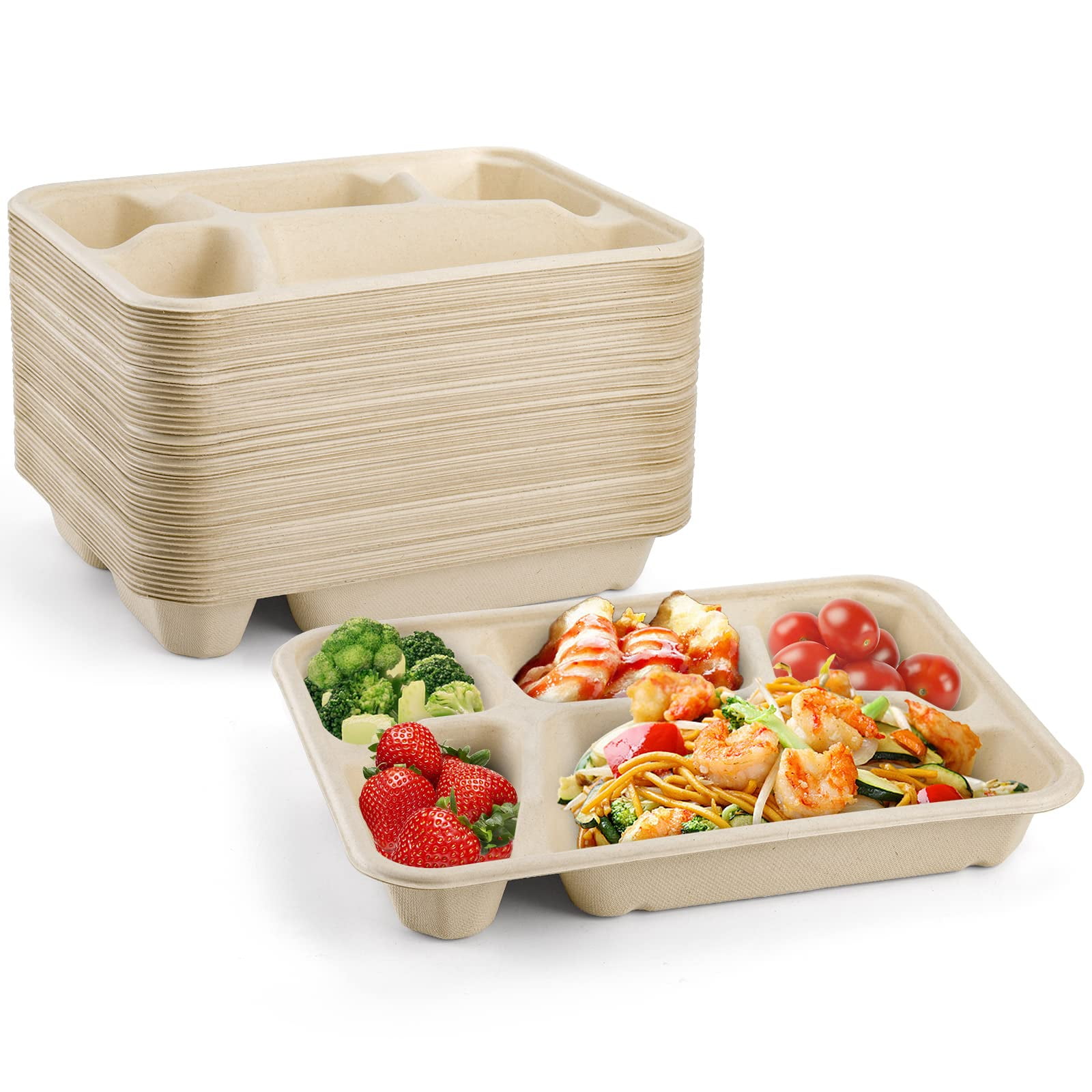Elsjoy 50 Pack 5-Compartment Disposable Plates, AFN111" x 8 ...