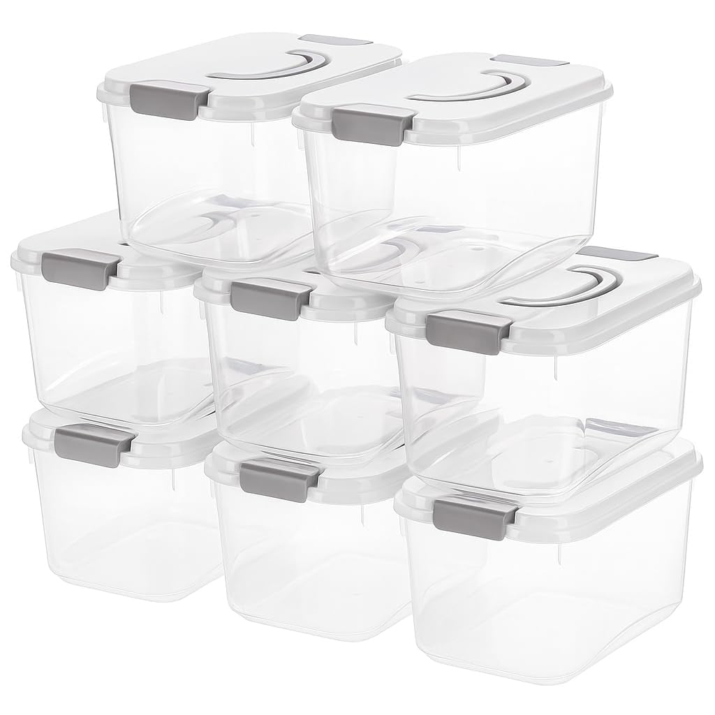 Elsjoy 8 Pack 5.5 Quart Plastic Storage Bins with Lid and Handle, Clear ...