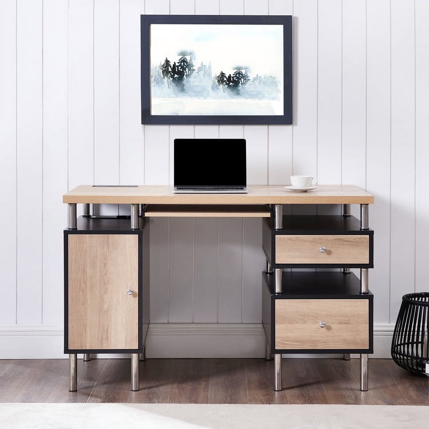 "Naomi Home Elsy Desk - 47.2"" Two-Tone, 3-Drawer File Cabinet, Power ...