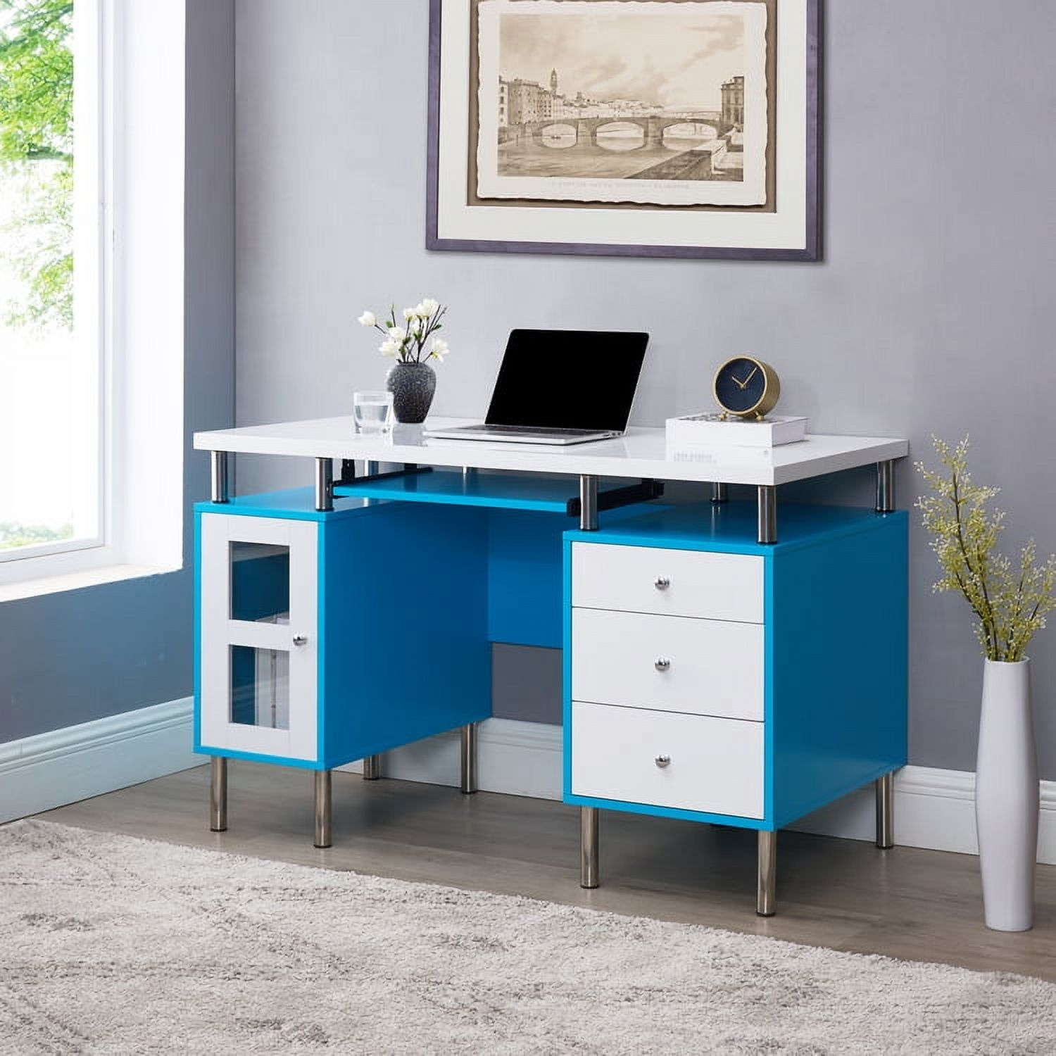 Elsy 4-Drawer Two-Tone Small Desk with Storage, Power Outlets, USB ...