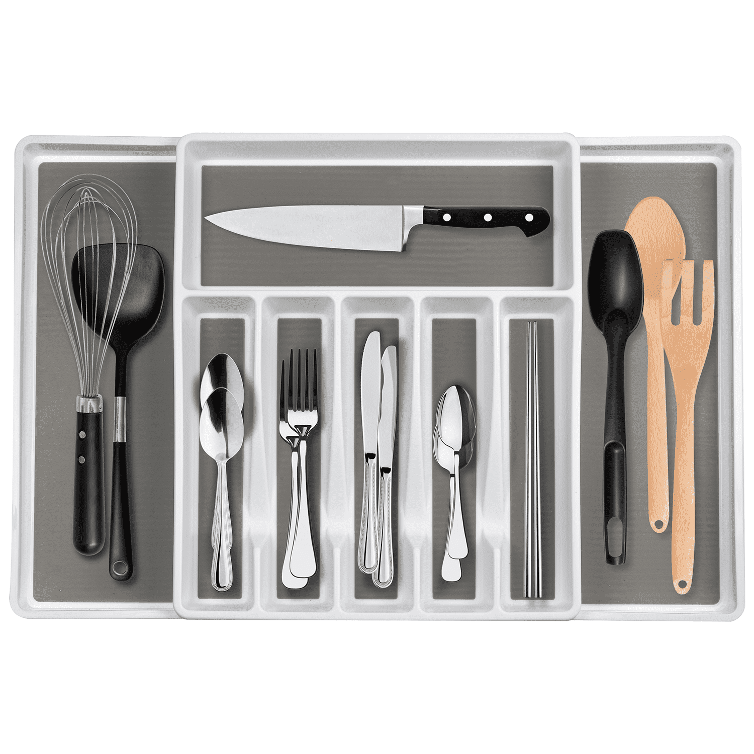 Eltow Expandable Kitchen Drawer Organizer - White Cutlery and Utensils ...