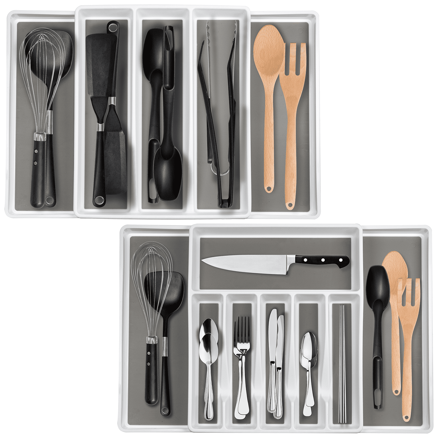 Eltow White Expandable Kitchen Drawer Organizers Set, 16” x 23.75 ...