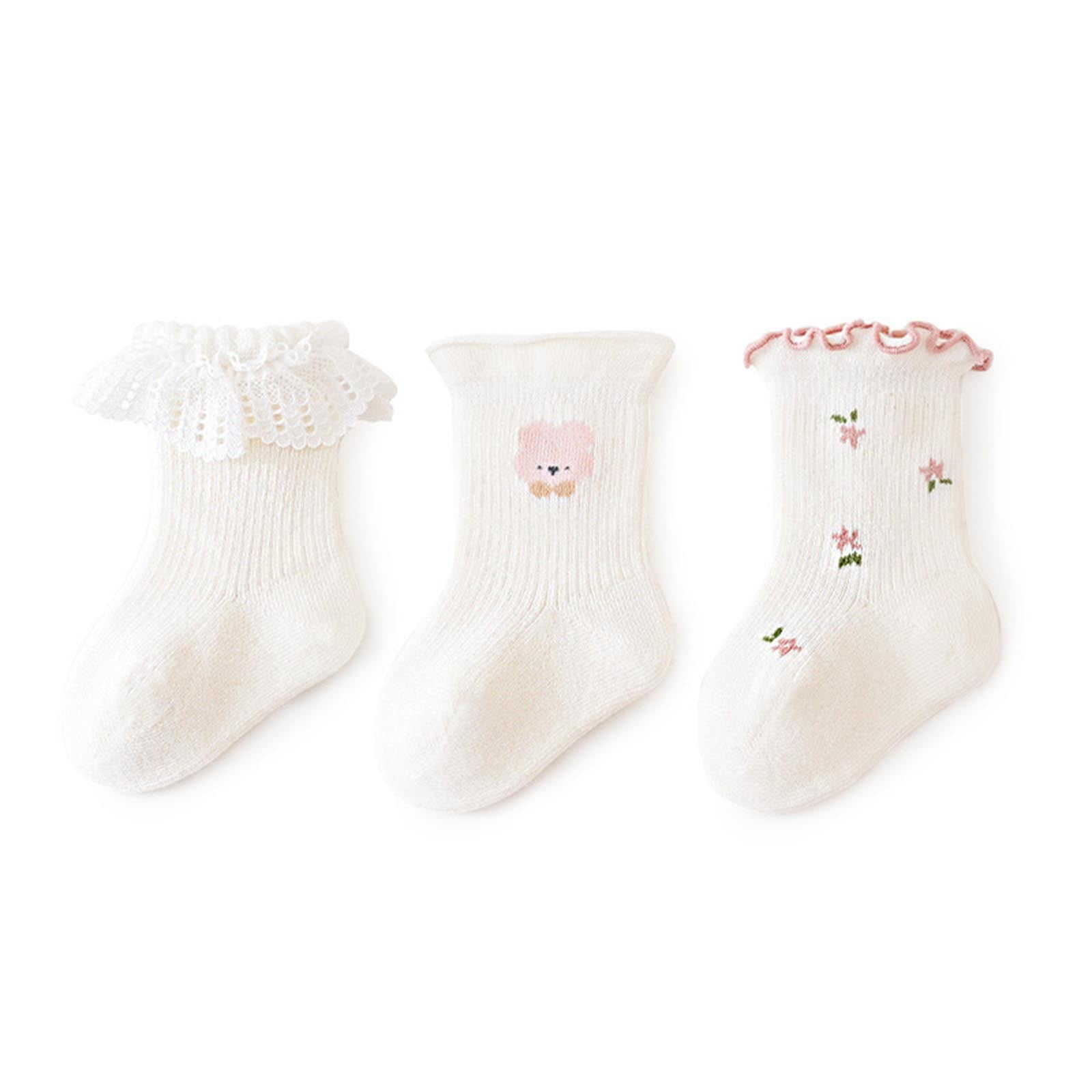 Eltusu Baby Girls Cotton Socks, 3 Pieces Mid-Calf Comfy Soft Spring ...