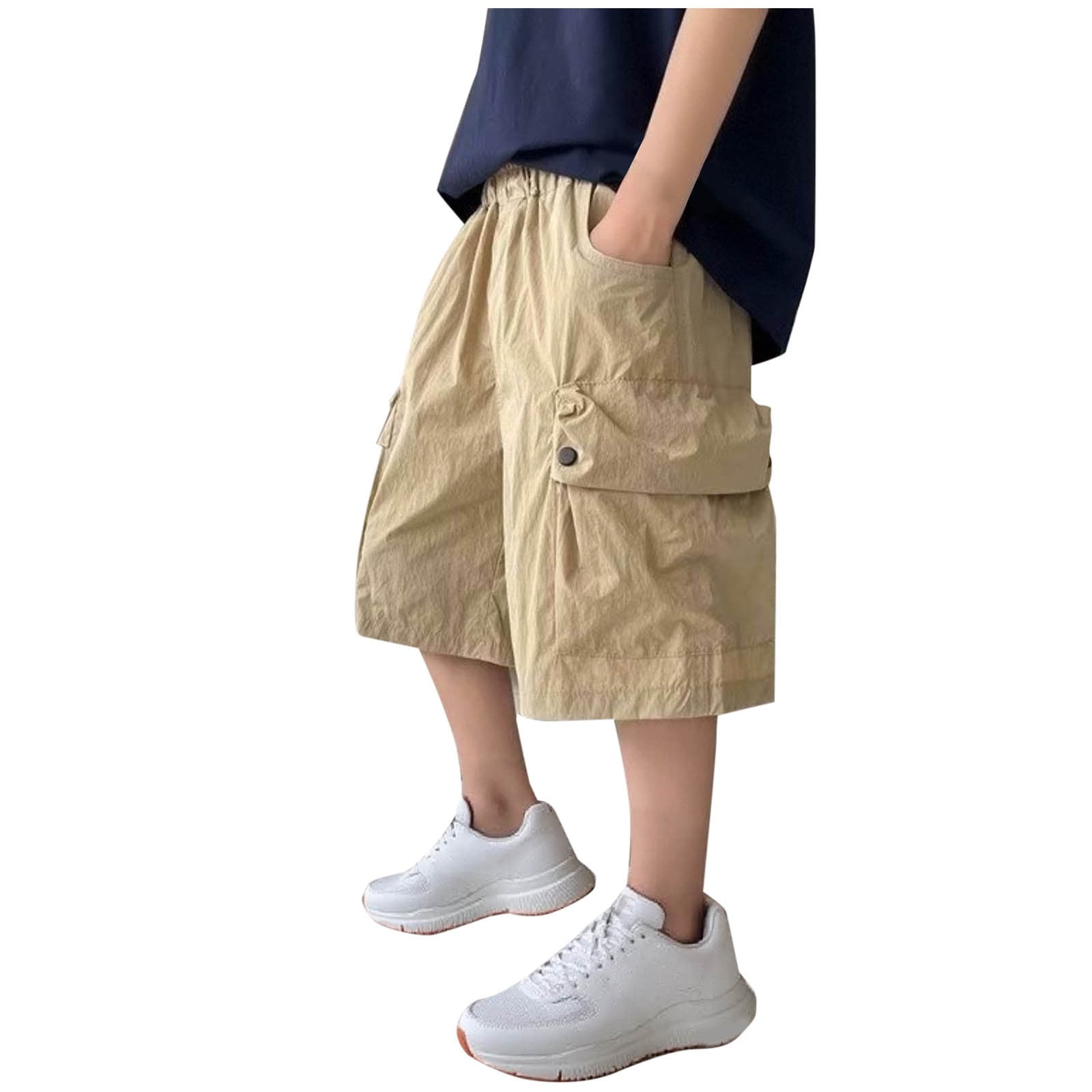 Eltusu Boys Cargo Shorts, Cotton Athletic Elastic Waist Knee Length ...
