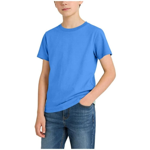Eltusu Boys Cotton T-Shirts, Crewneck Pullover Summer Solid Color Tee ...
