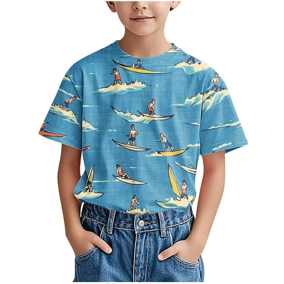 Eltusu Boys Crew Neck T-shirts, Comfort Pullover Short Sleeve Casual ...