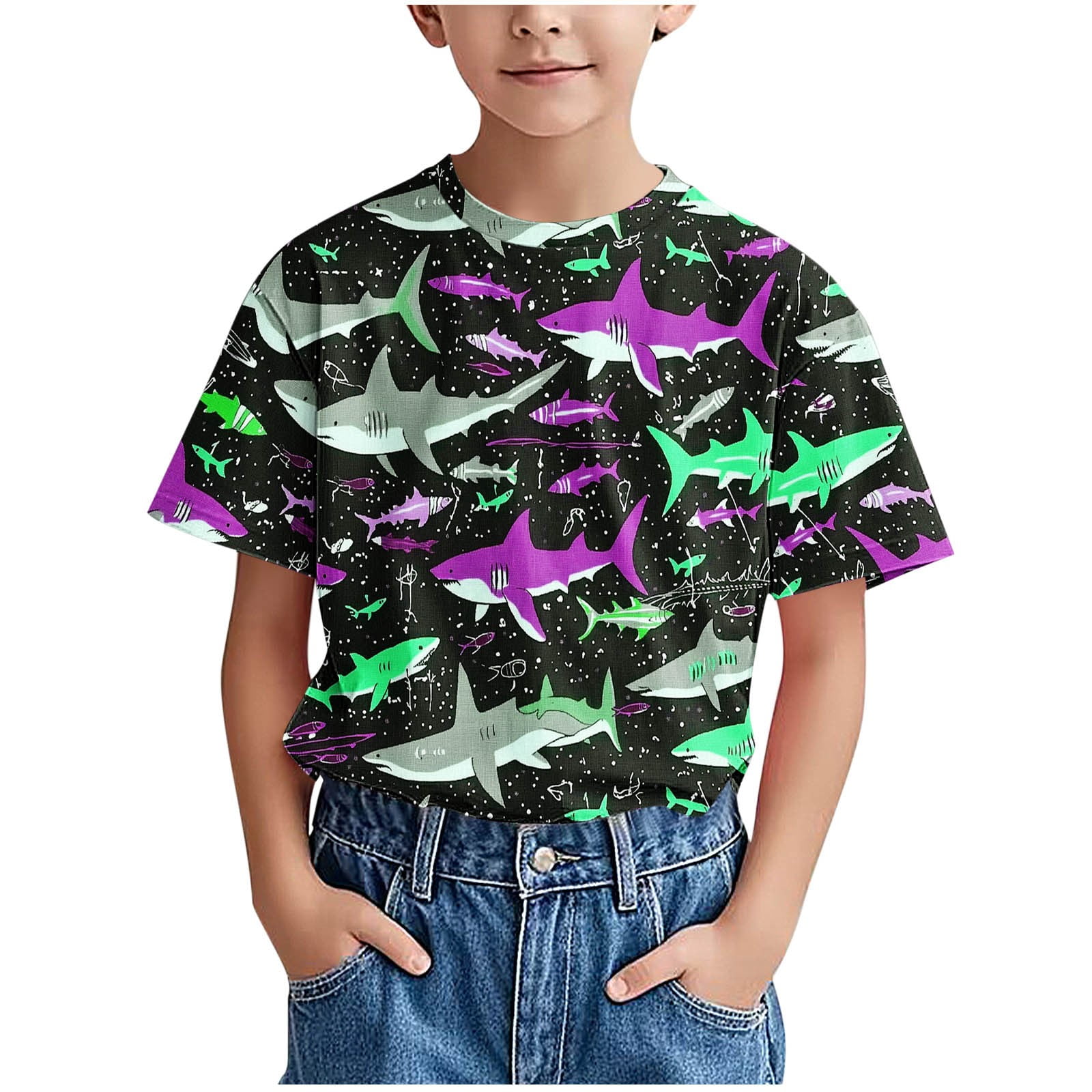 Eltusu Boys Crewneck T-shirts, Short Sleeve Pullover Casual Soft Summer ...