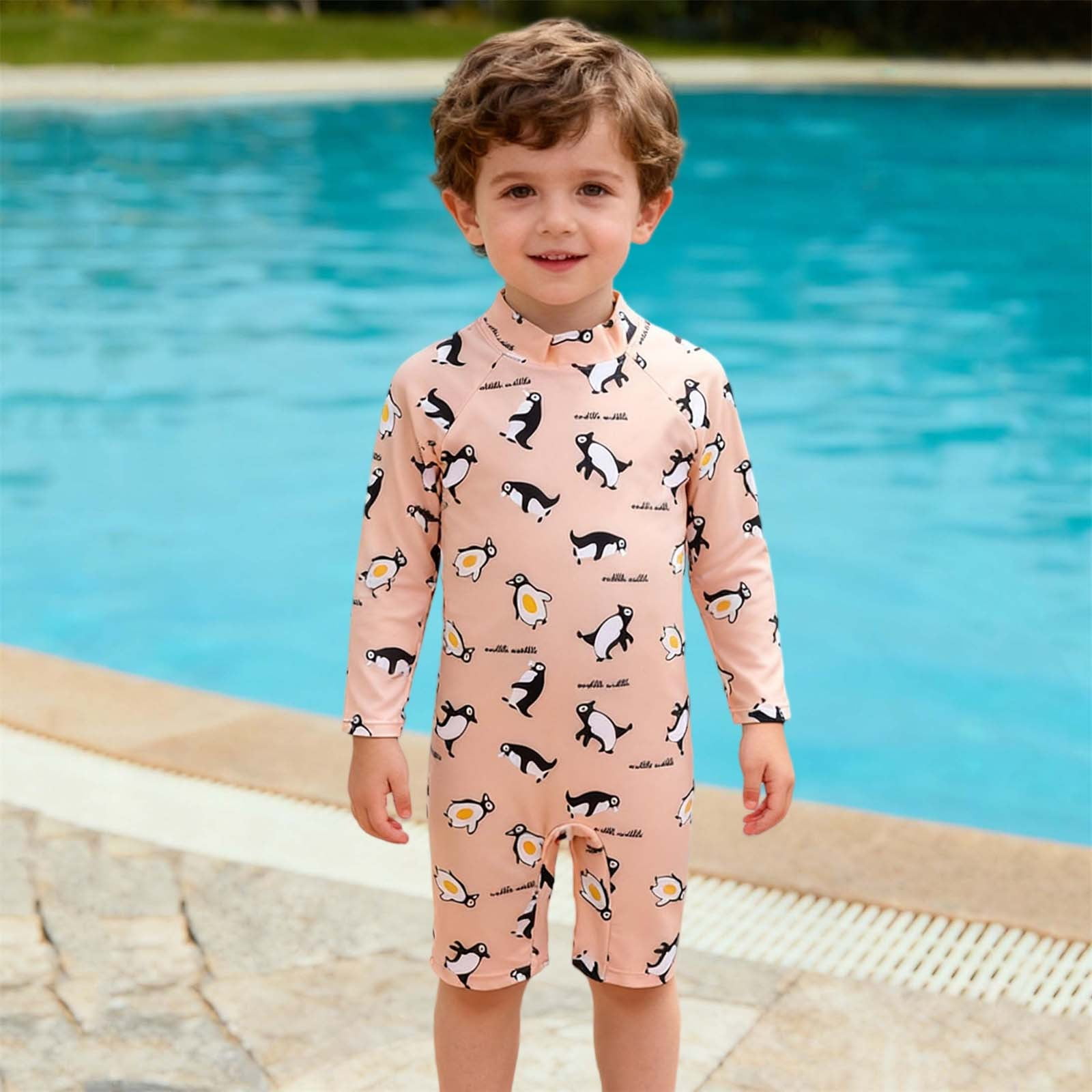 Eltusu Boys One-Piece Swimsuit, Long Sleeve Crewneck Quick Dry Bathing ...