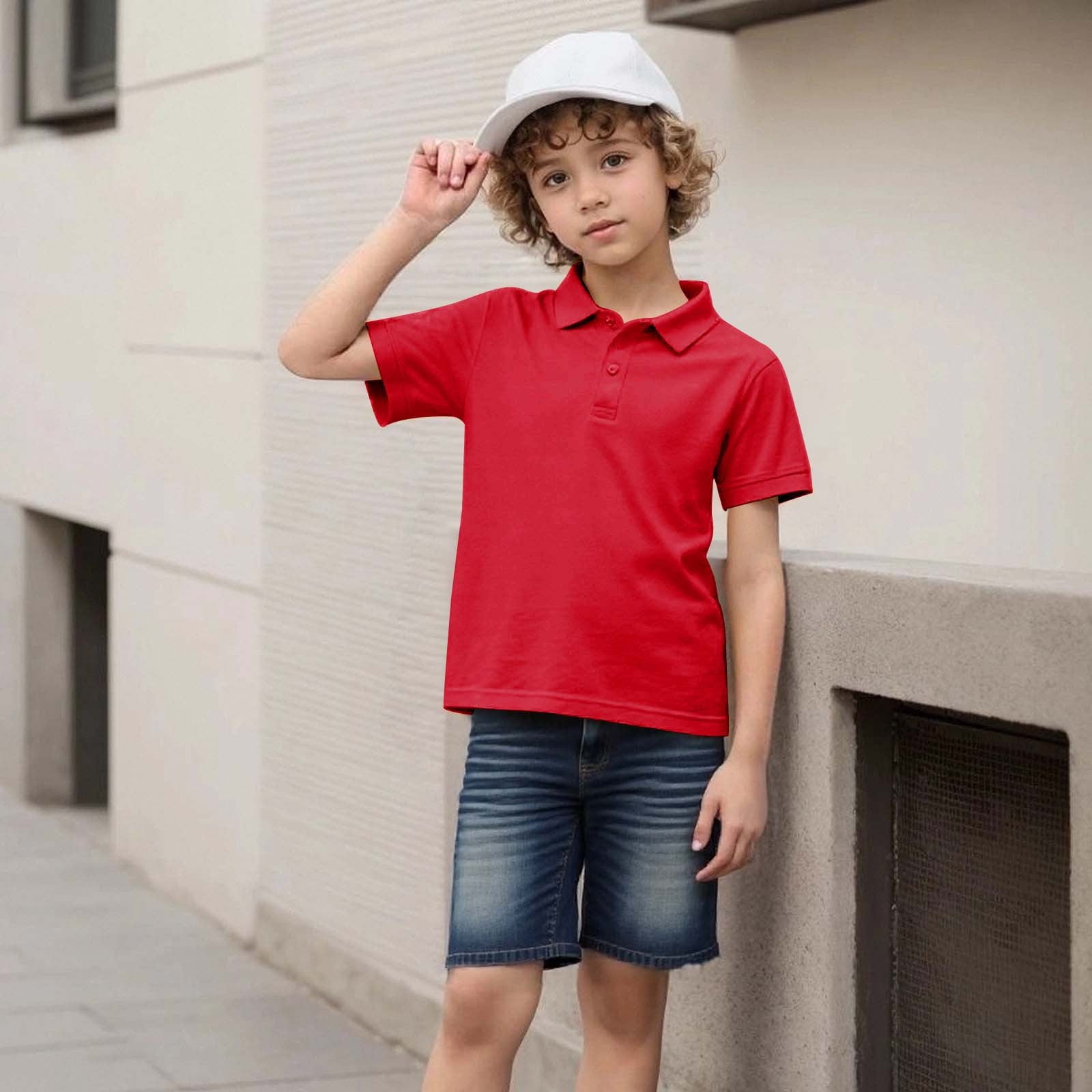 Eltusu Boys Polo Shirts, Button Down Solid Color Pullover Short Sleeve ...