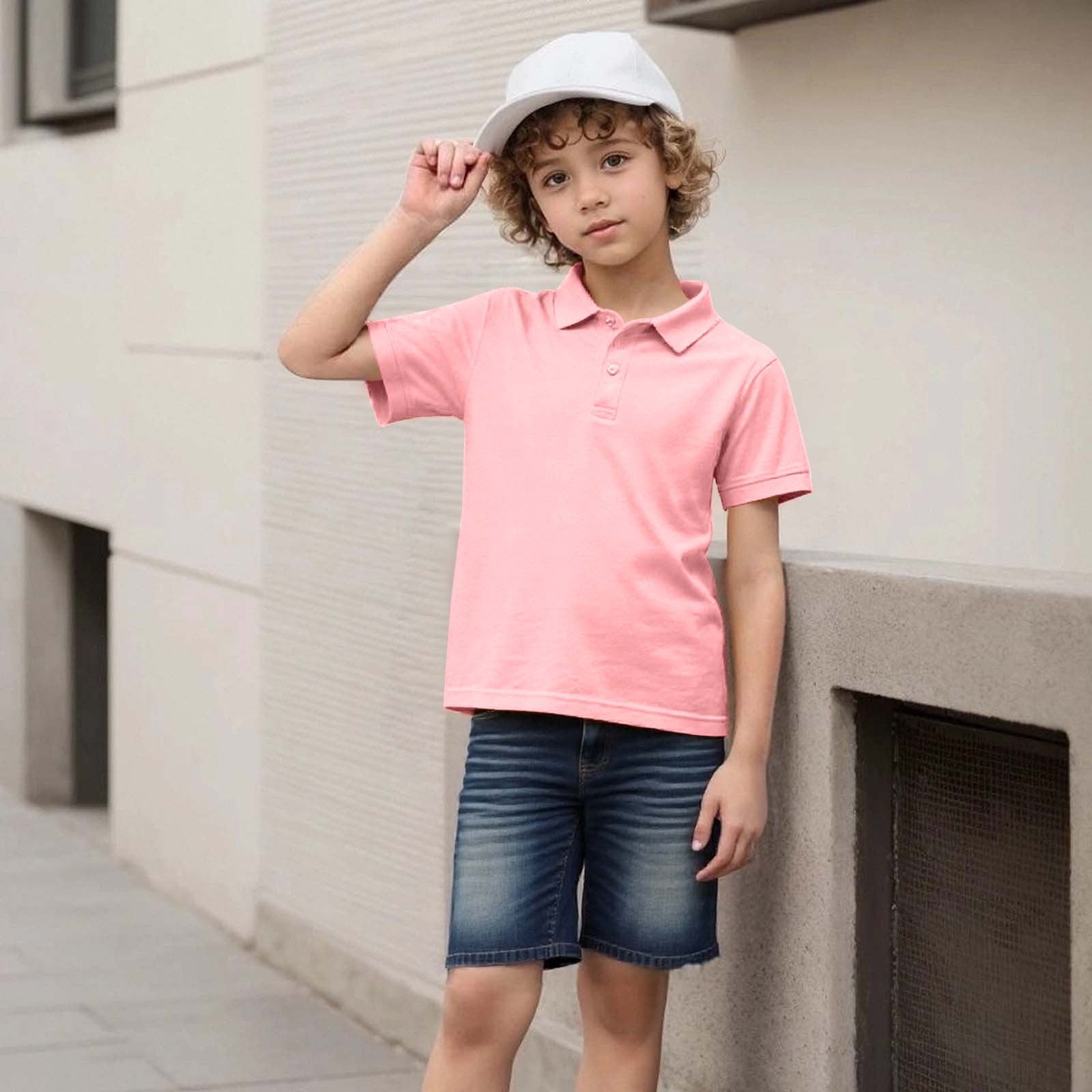 Eltusu Boys Polo Shirts, Short Sleeve Pullover Two Pieces Solid Color ...