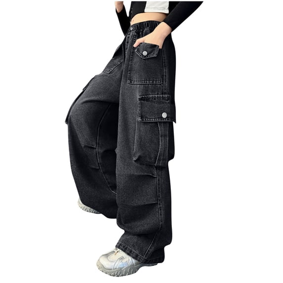 Eltusu Cargo Pants for Girls, Elastic Waist Straight Leg Loose Fit ...