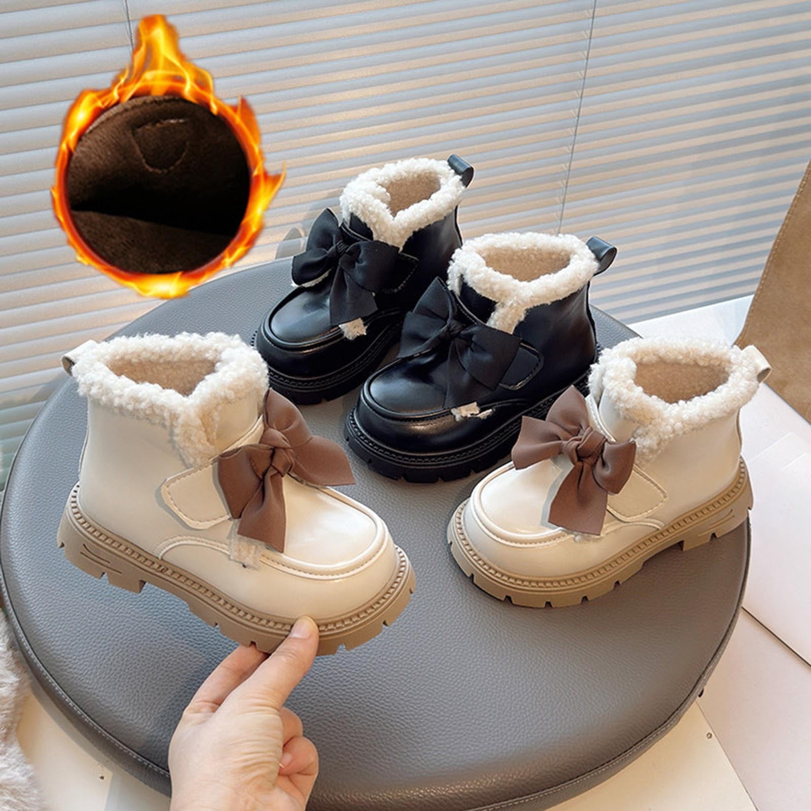 Eltusu Girls Ankle Boots, Warm No Slip Slip on Bow Winter Booties Shoes ...
