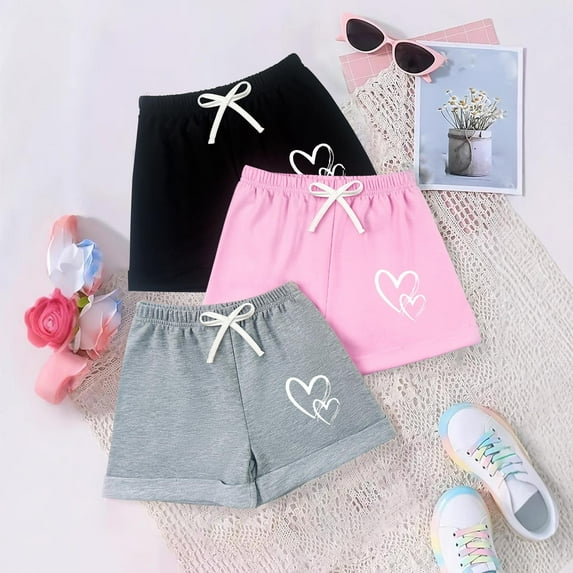 Eltusu Girls Athletic Shorts, Elastic Waist Three Pieces Casual Sports ...