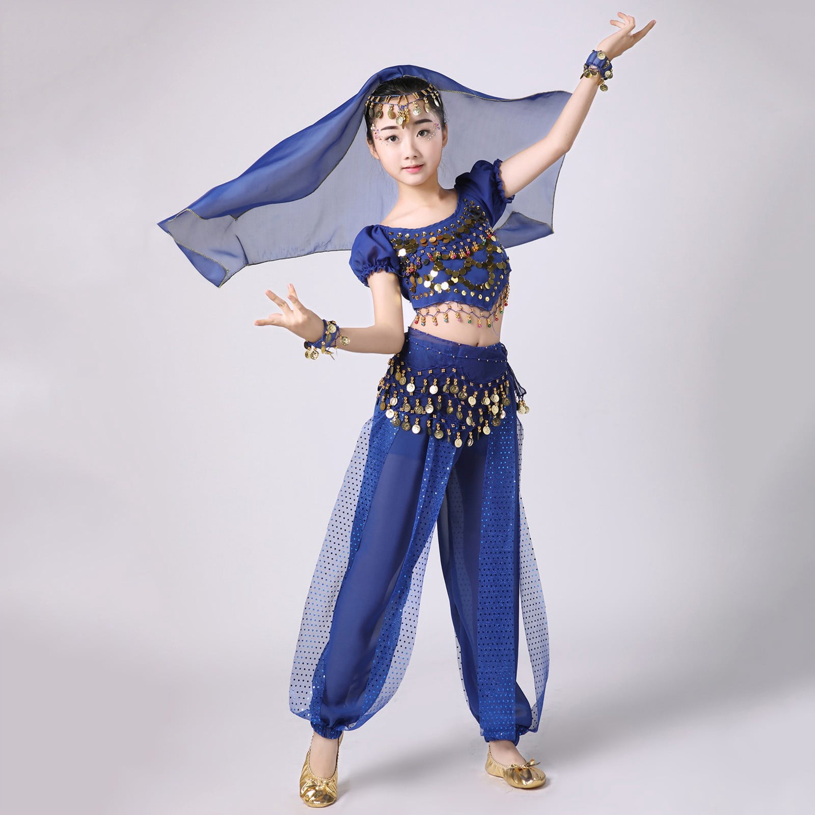 Eltusu Girls Belly Dance Sets, Elastic Waist Short Sleeve Performance ...