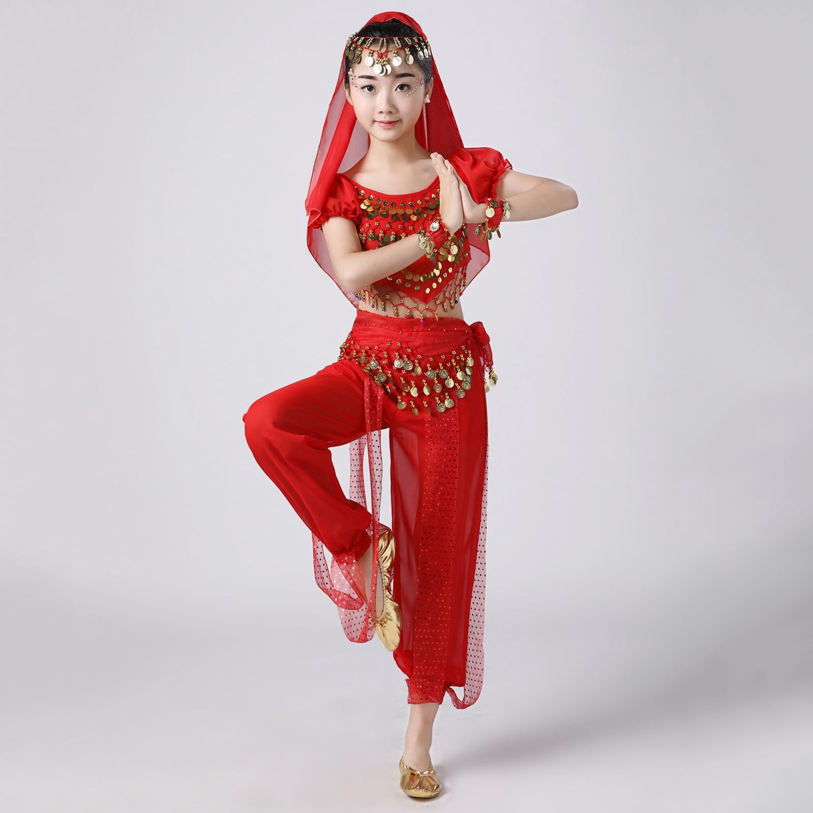 Eltusu Girls Belly Dance Sets, Elastic Waist Short Sleeve Shows ...