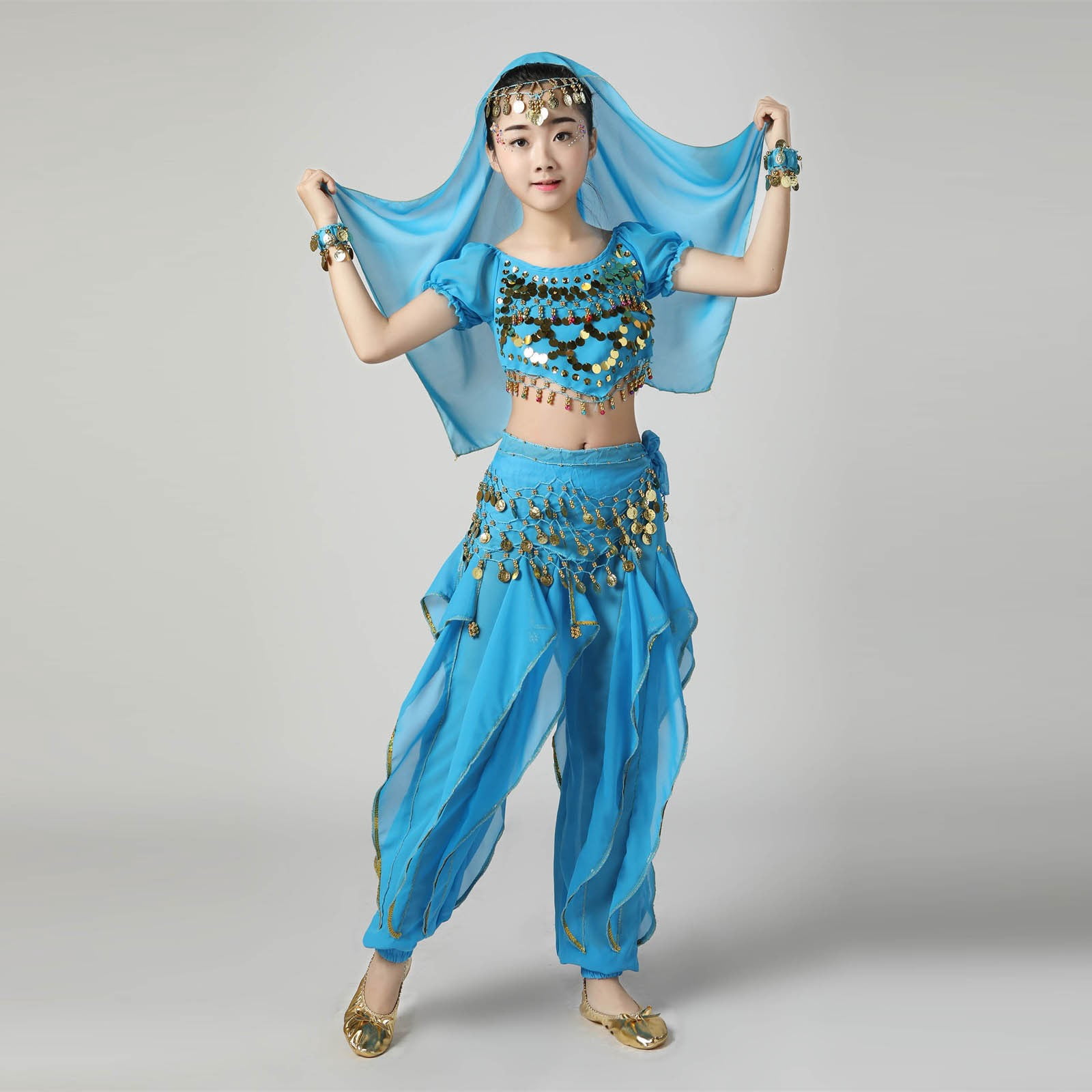 Eltusu Girls Belly Dance Sets, Elastic Waist Short Sleeve Stage ...