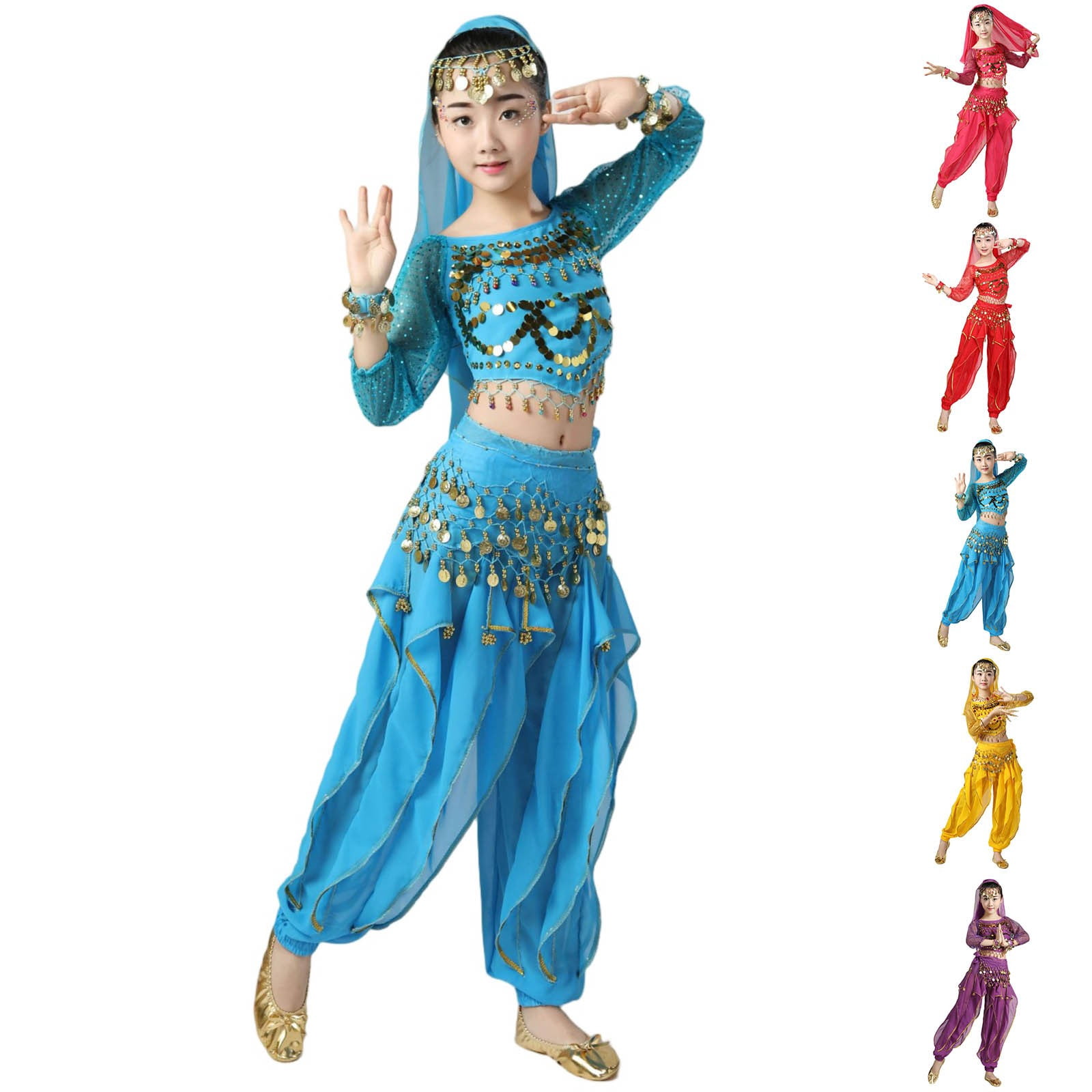 Eltusu Girls Belly Dance Sets, Performance Elastic Waist Long Sleeve ...