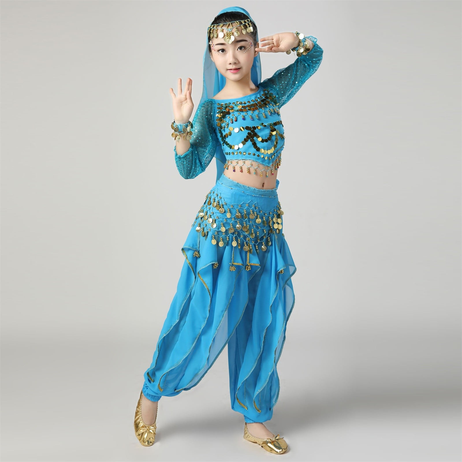 Eltusu Girls Belly Dance Sets, Performance Shows Long Sleeve Elastic ...