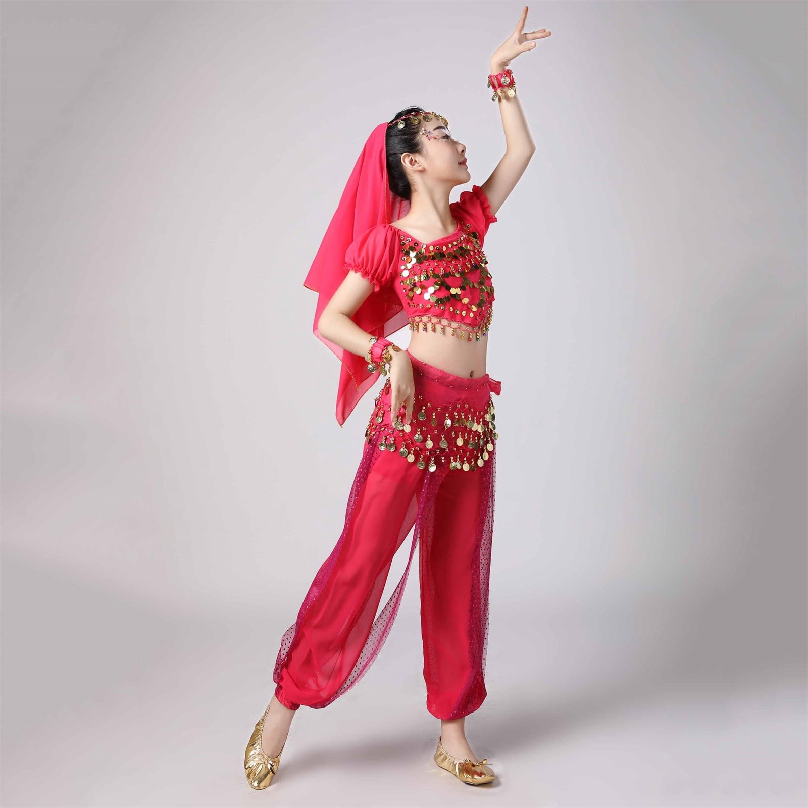 Eltusu Girls Belly Dance Sets, Short Sleeve Elastic Waist Performance ...