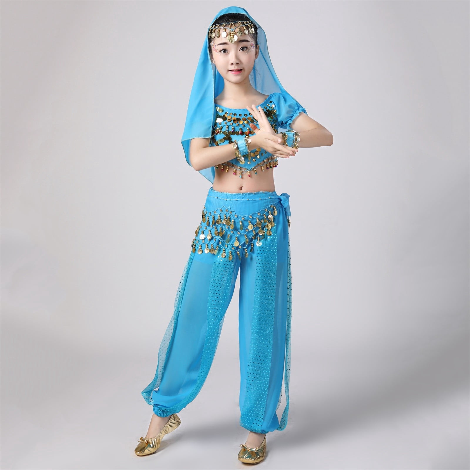 Eltusu Girls Belly Dance Sets, Short Sleeve Shows Performance Elastic ...