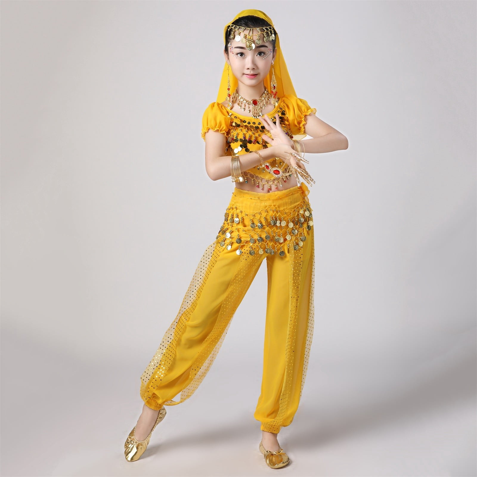 Eltusu Girls Belly Dance Sets, Shows Performance Short Sleeve Elastic ...
