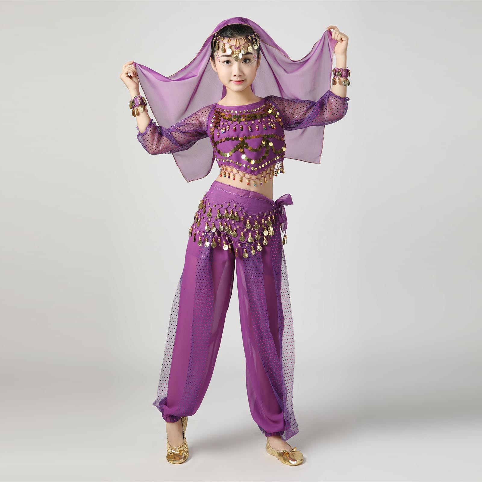 Eltusu Girls Belly Dance Sets, Stage Elastic Waist Long Sleeve ...