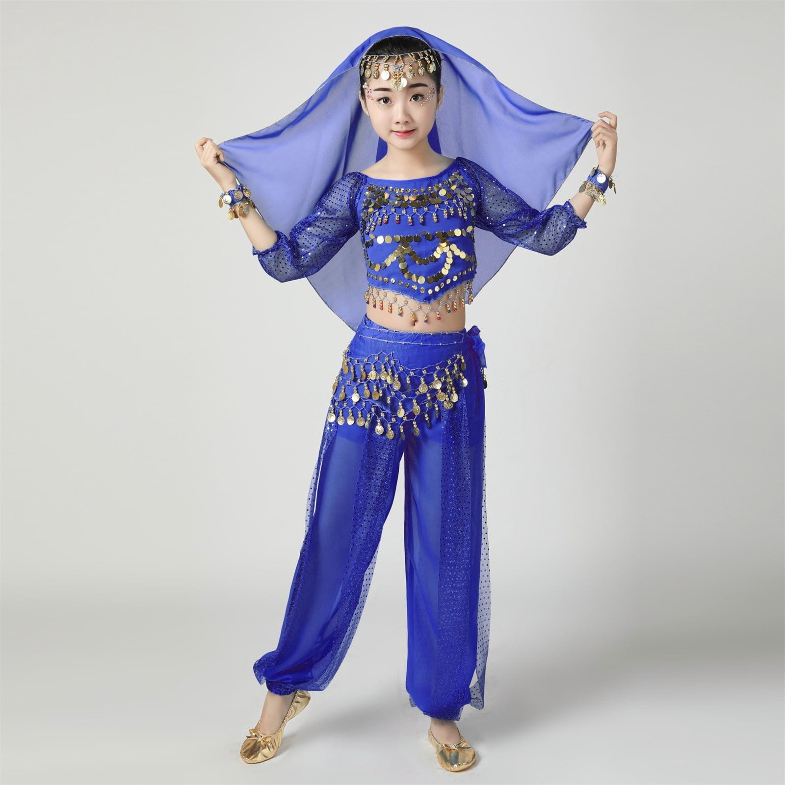 Eltusu Girls Belly Dance Sets, Stage Elastic Waist Performance Long ...