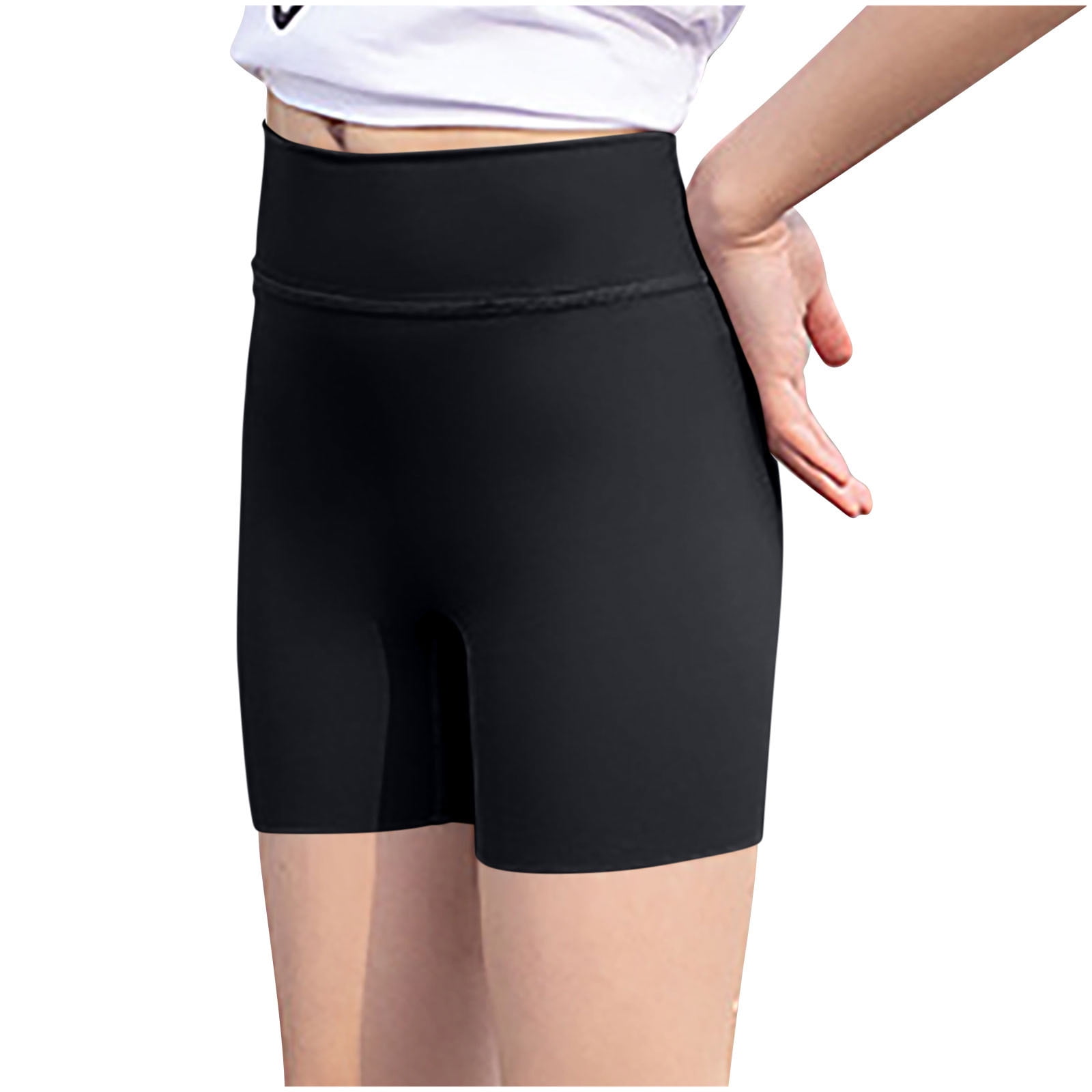 Eltusu Girls Bike Shorts, Elastic Waist Tight Sports Knee Length Summer Shorts Black Size 9-10 T ...