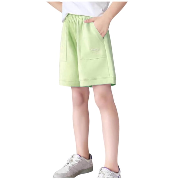 Eltusu Girls Cotton Athletic Shorts, Elastic Waistband Soft Knee Length ...