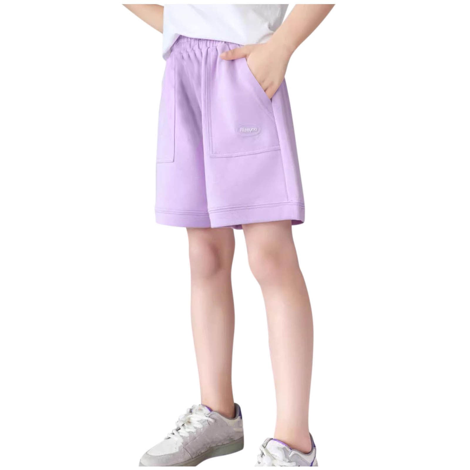 Eltusu Girls Cotton Athletic Shorts, Loose Fit Knee Length Elastic ...