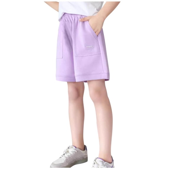 Eltusu Girls Cotton Athletic Shorts, Loose Fit Knee Length Elastic ...