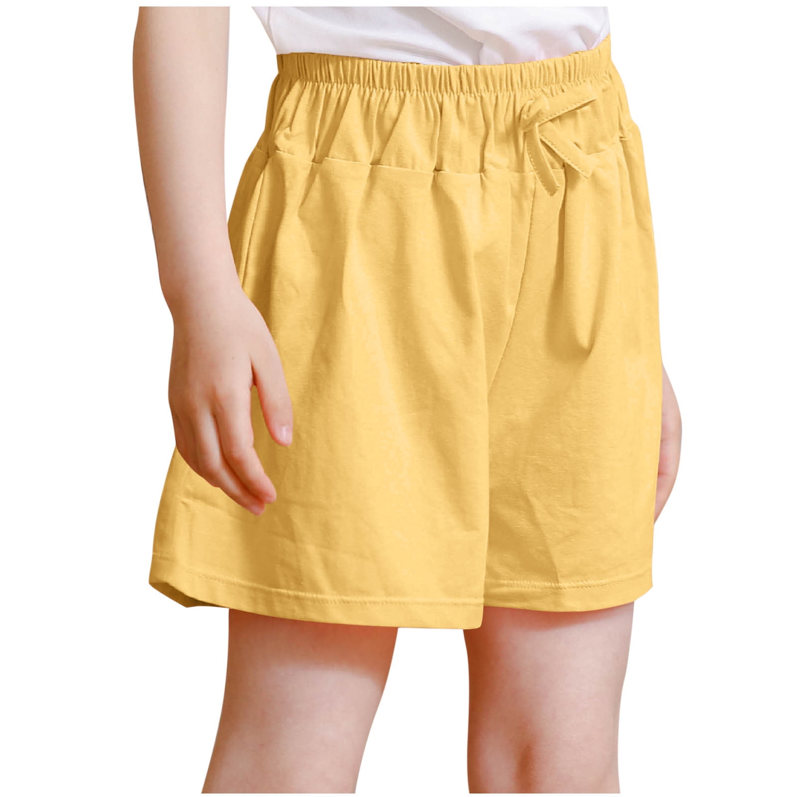 Eltusu Girls Cotton Athletic Shorts, Solid Color Elastic Waist Loose ...