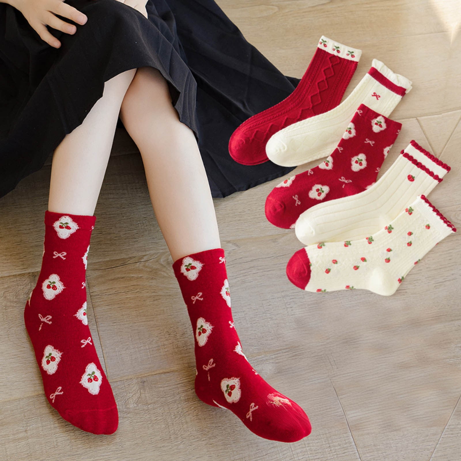 Eltusu Girls Cotton Socks, Casual 5 Pieces Breathable Mid-Calf Spring ...