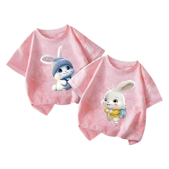 Eltusu Girls Cotton T-Shirts, Cartoon Short Sleeve Pullover Two Pieces ...
