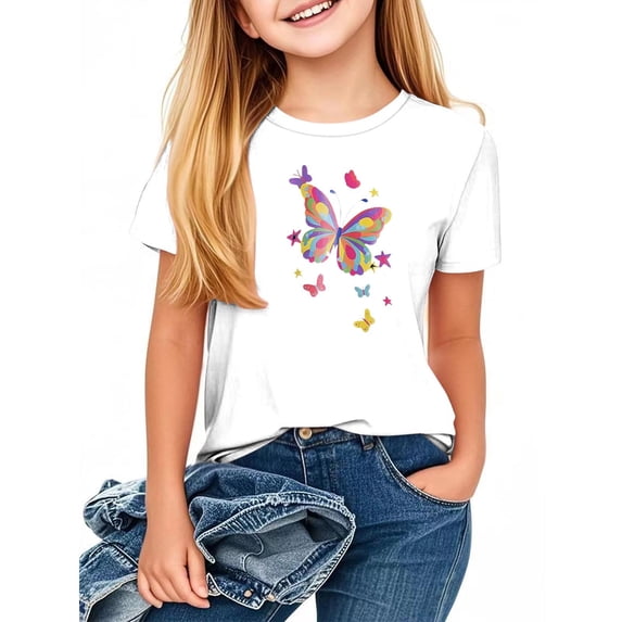 Eltusu Girls Cotton T-shirts, Crew Neck Short Sleeve Pullover Fashion ...