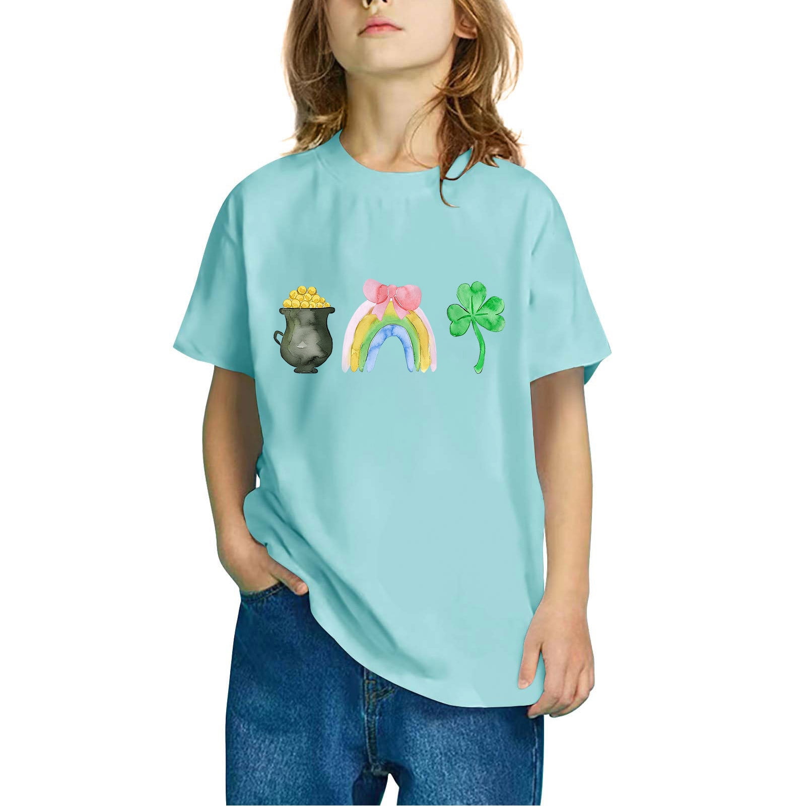 Eltusu Girls Cotton T-shirts, Pullover Crew Neck Short Sleeve Comfy ...