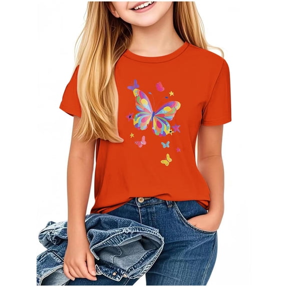 Eltusu Girls Cotton T-shirts, Short Sleeve Crew Neck Fashion Pullover ...