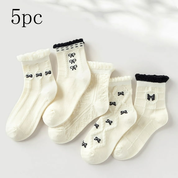 Eltusu Girls Crew Socks, Comfy Five Pieces Mid-Calf Cotton Kids Socks White Size 9-12 T ...
