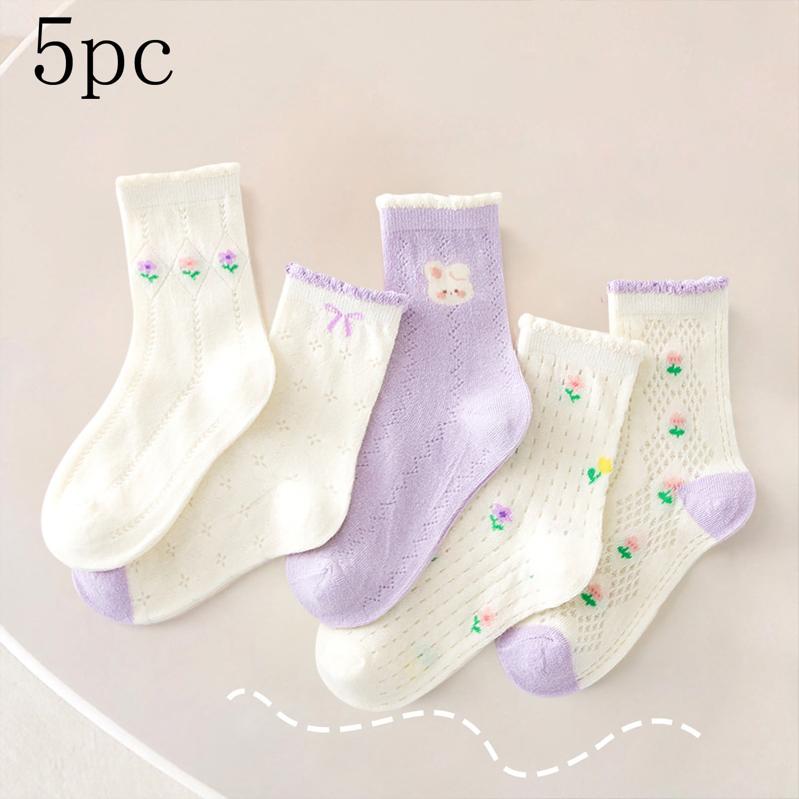 Eltusu Girls Crew Socks, Tight 5 Pieces Mid-Calf Cotton Kids Socks ...