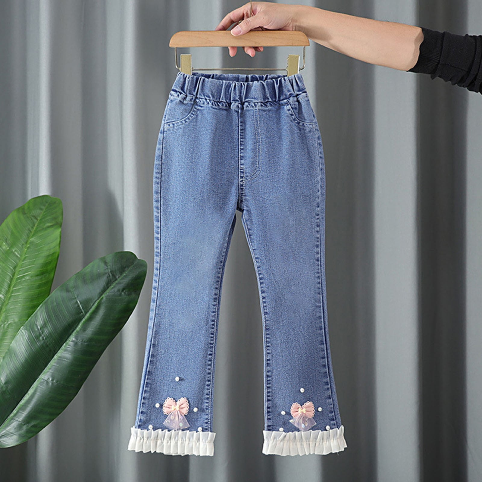 Eltusu Girls Denim Pants, Relaxed Fit Elastic Waist Casual Stretch ...