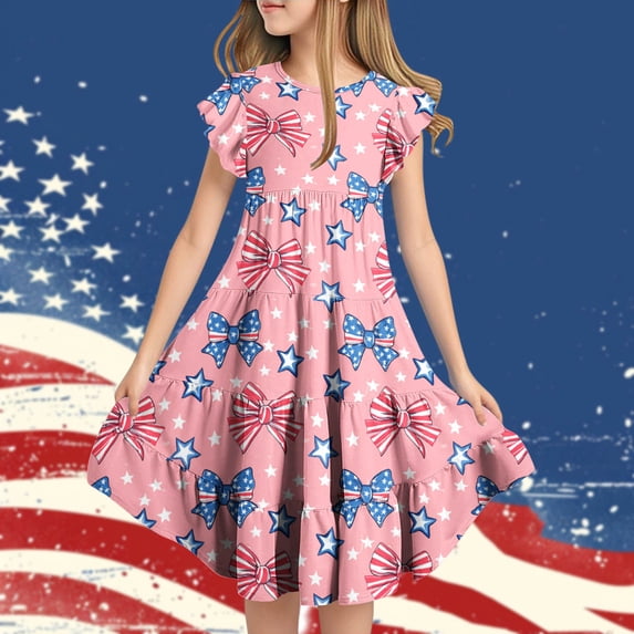 Eltusu Girls Dresses Independence, Crew Neck Knee Length 250th Short ...