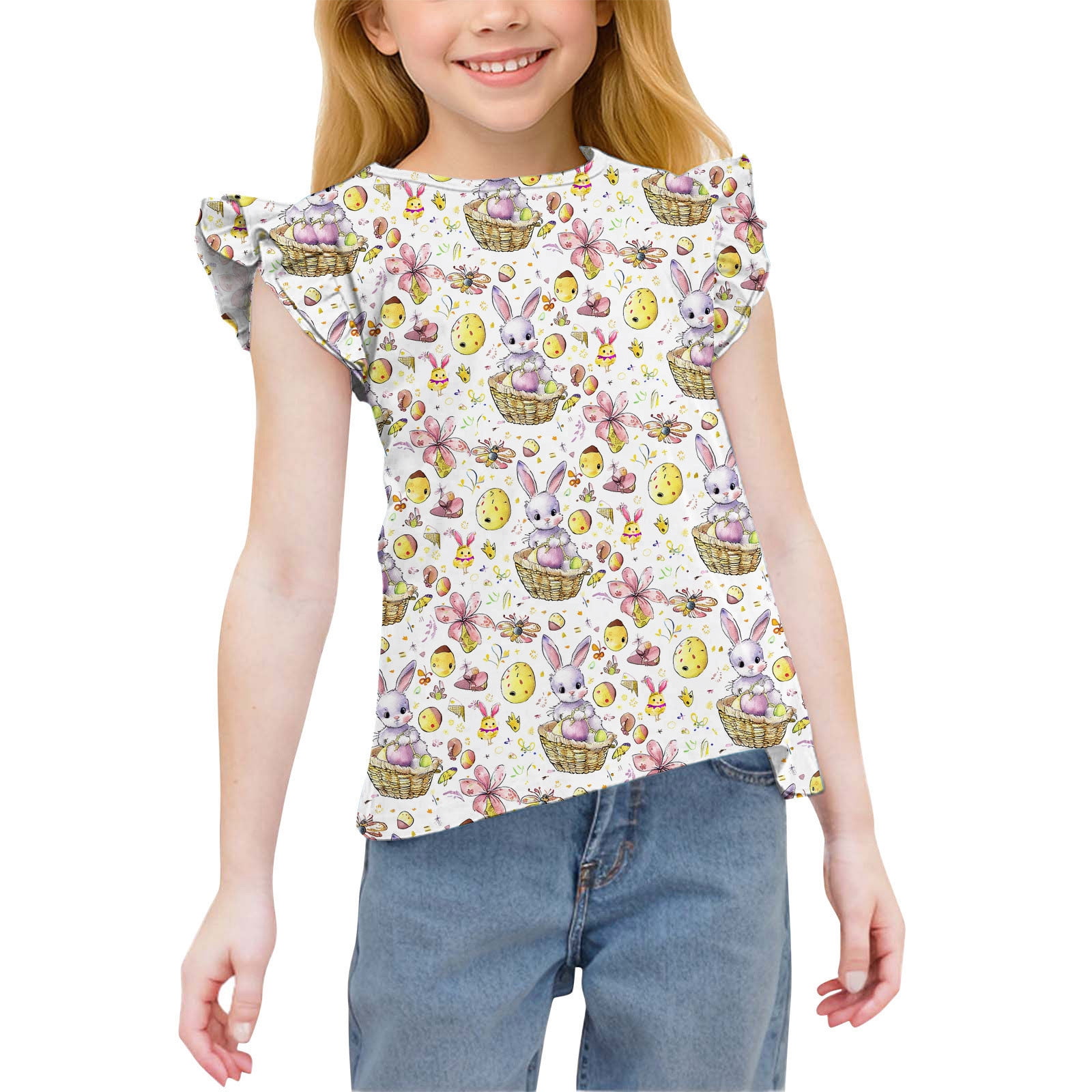 Eltusu Girls Easter T-Shirts, Crew Neck Pullover Egg Short Sleeve ...