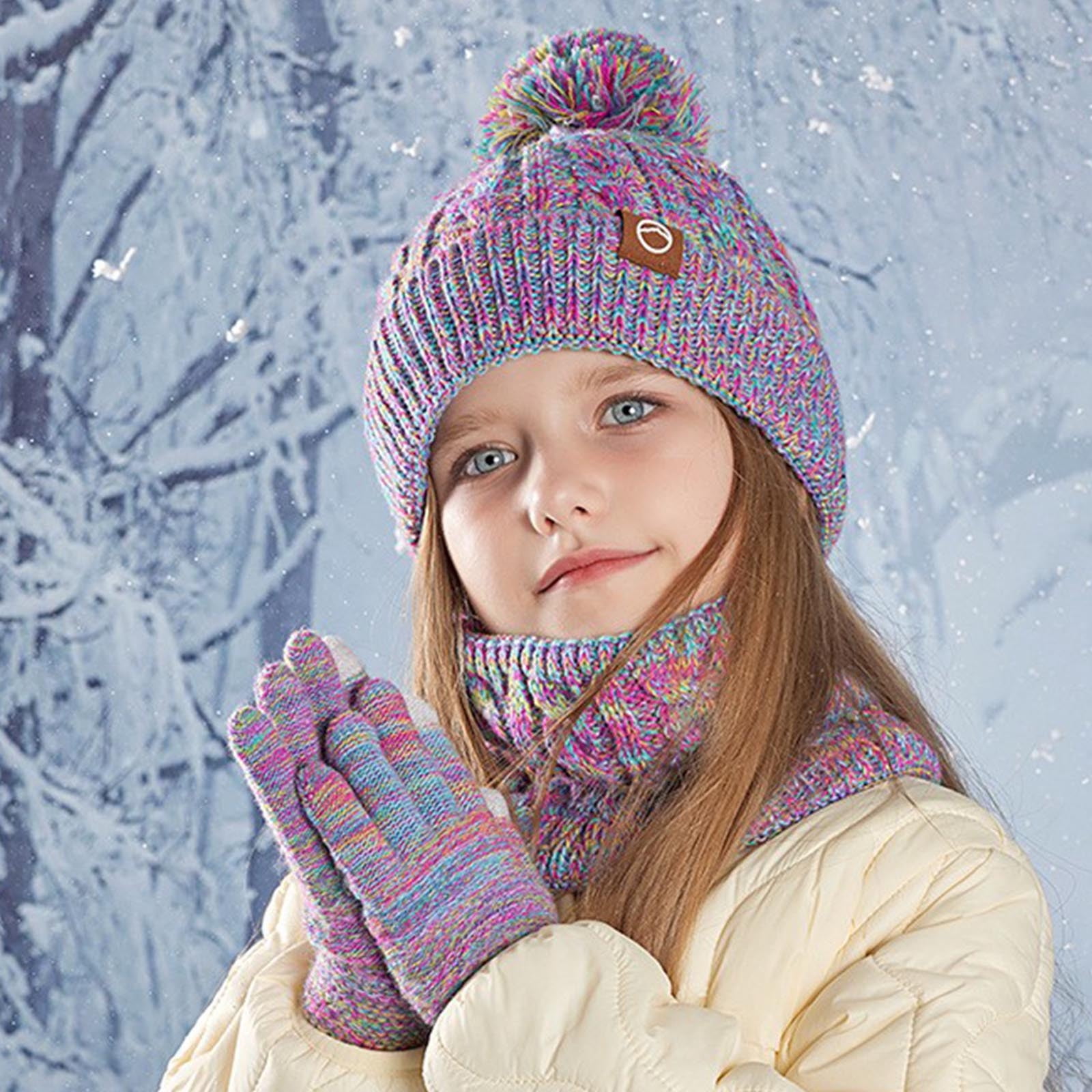 Eltusu Girls Hats Scarves Gloves Sets, Stretchy Winter 3 Pieces Beanies ...