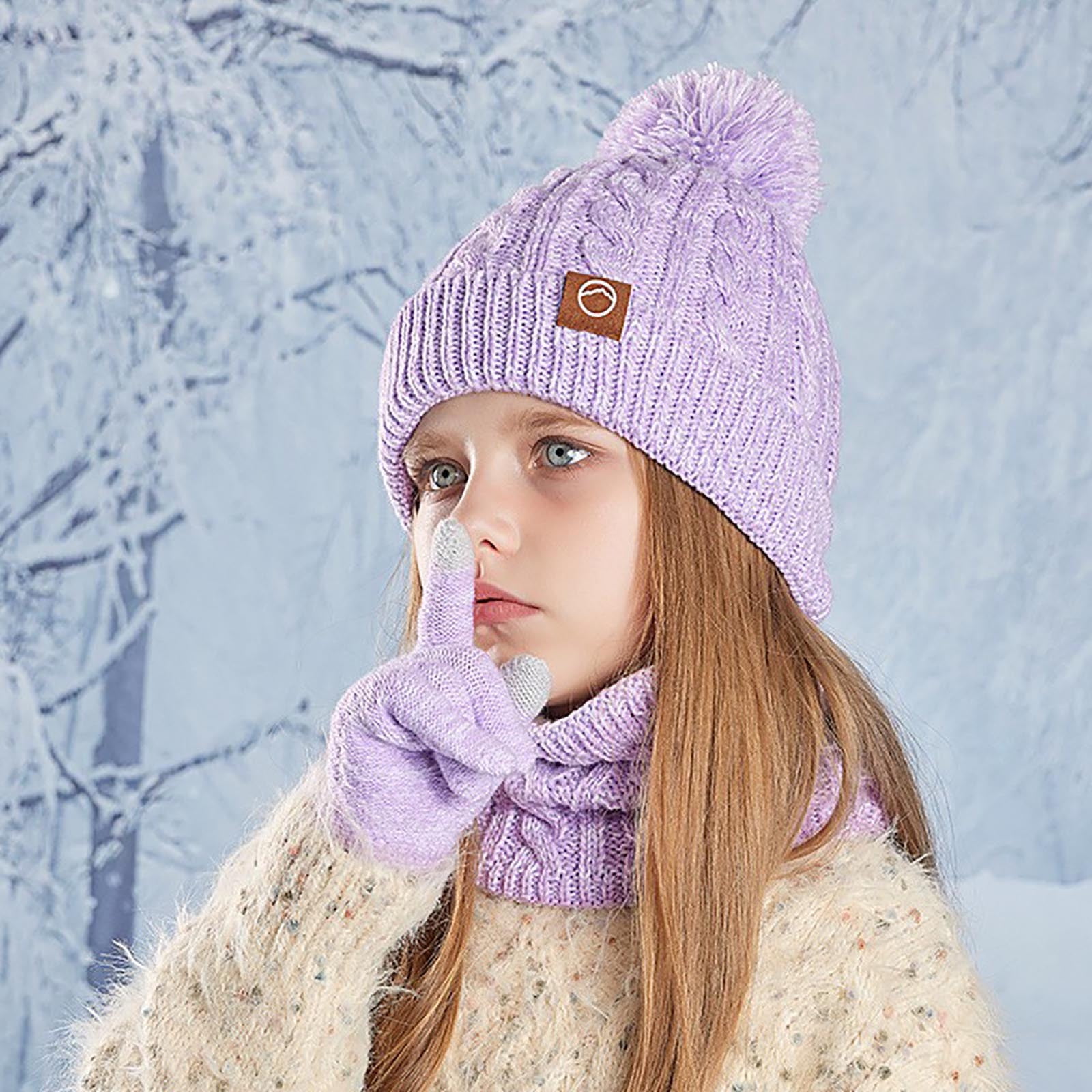 Eltusu Girls Hats Scarves Gloves Sets, Stretchy Winter 3 Pieces Beanies ...