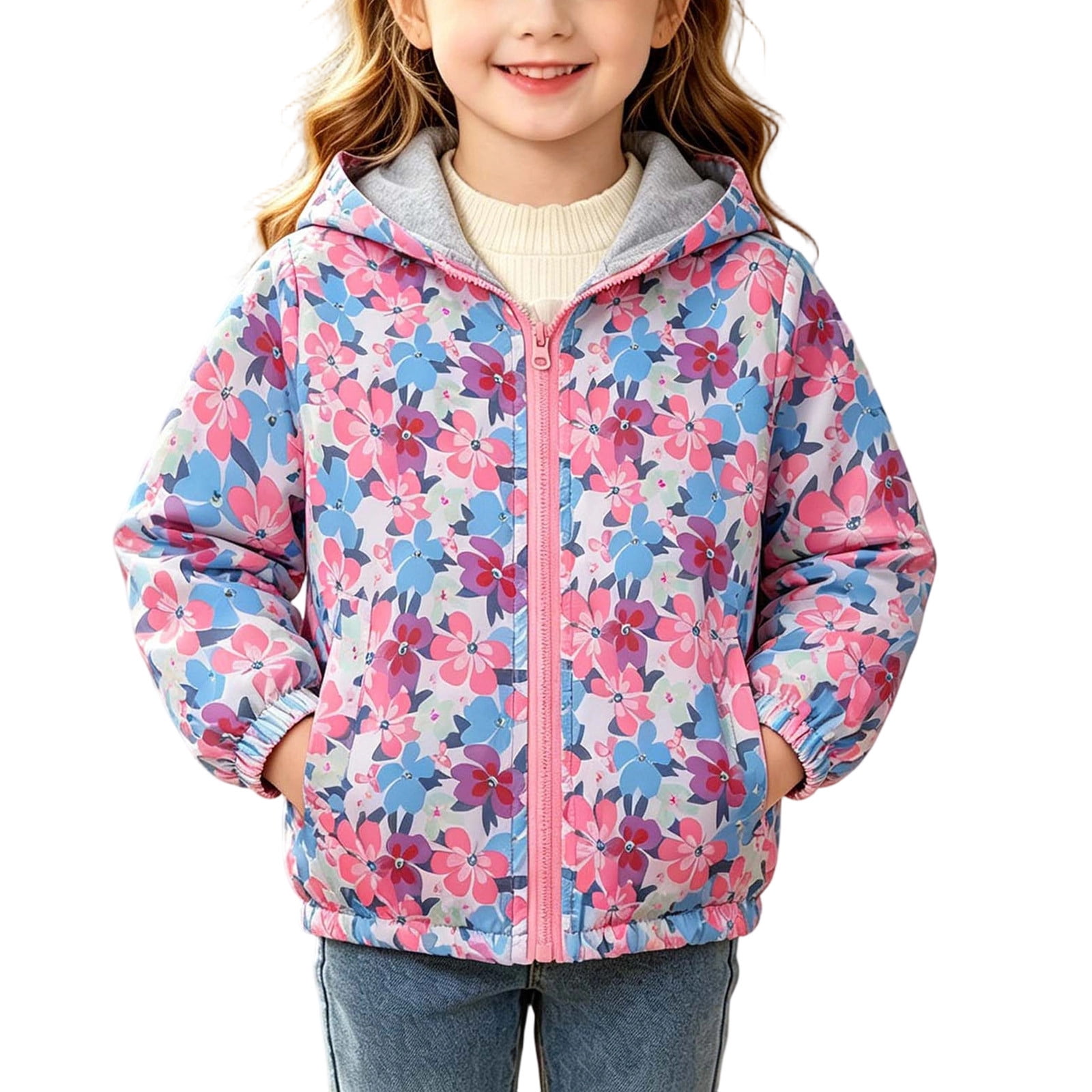 Eltusu Girls Hooded Jackets, Lightweight Windproof Printed Zip Up Kids ...