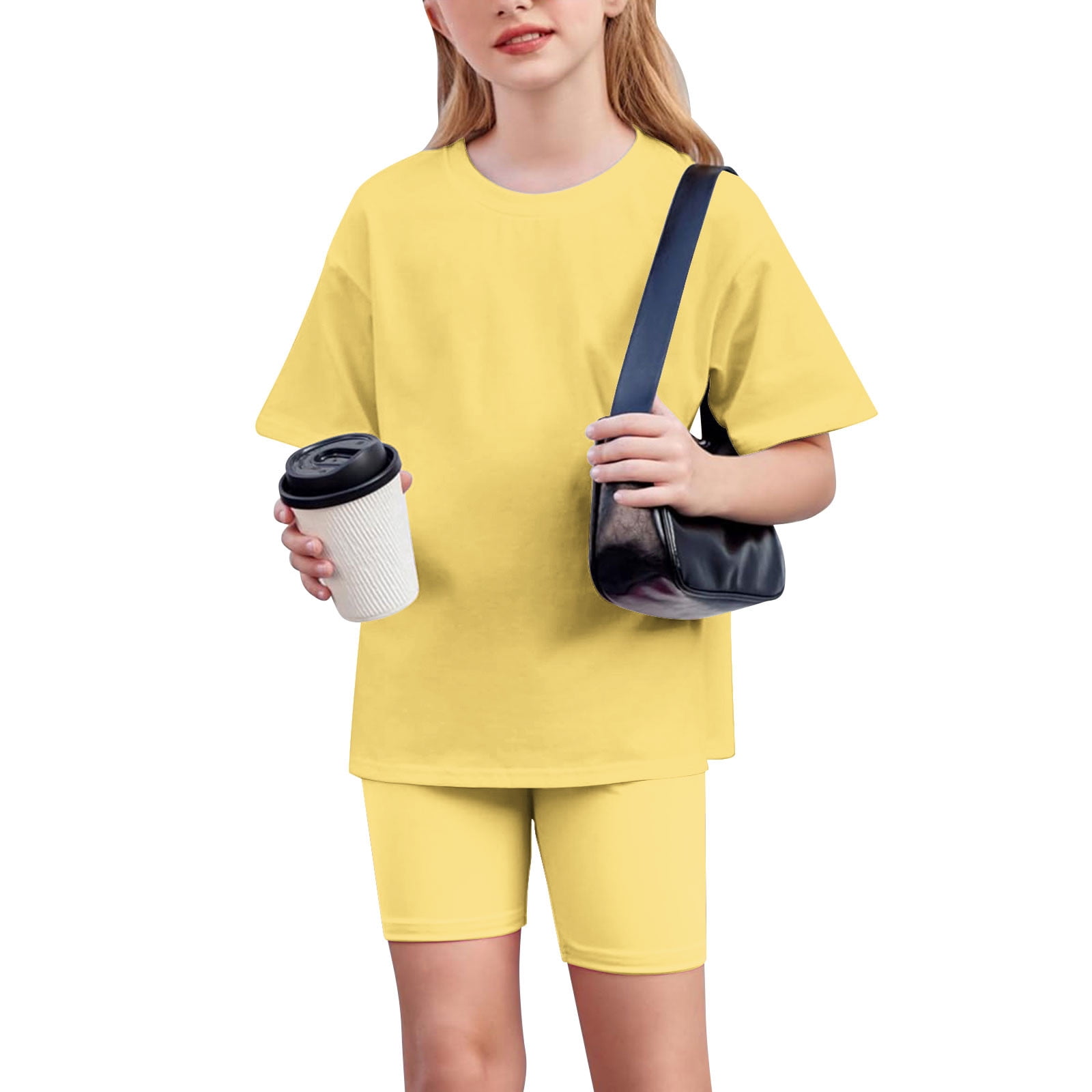 Eltusu Girls Outfit Sets, Crewneck Solid Color Short Sleeve T-Shirts ...