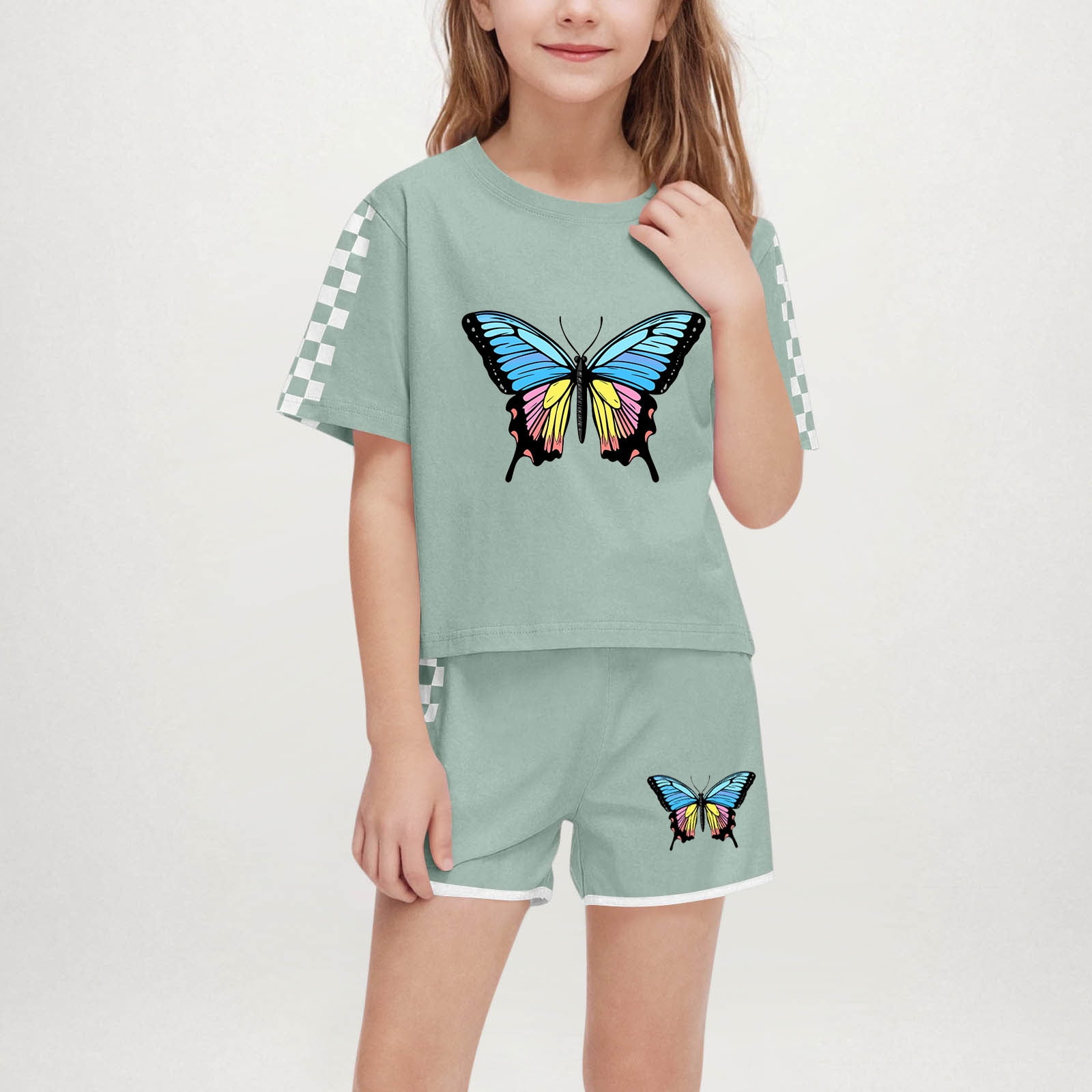 Eltusu Girls Outfit Sets, Graphic Crew Neck Short Sleeve T-Shirts ...