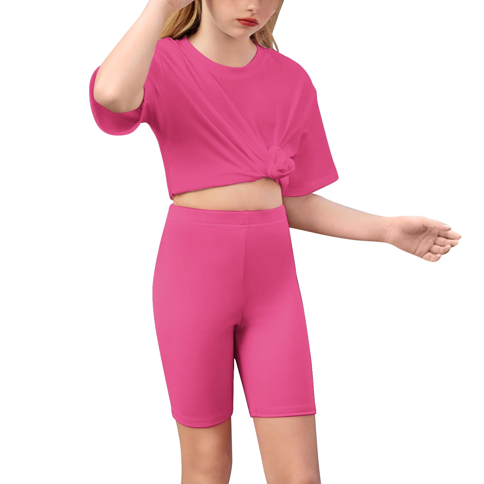 Eltusu Girls Outfit Sets, Short Sleeve Solid Color Crewneck T-Shirts ...