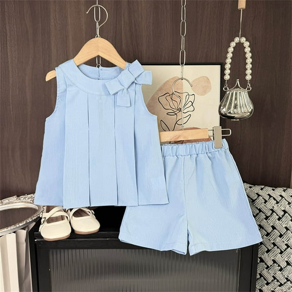 Eltusu Girls Outfit Sets, Sleeveless Elastic Waistband Bow Summer Tops ...
