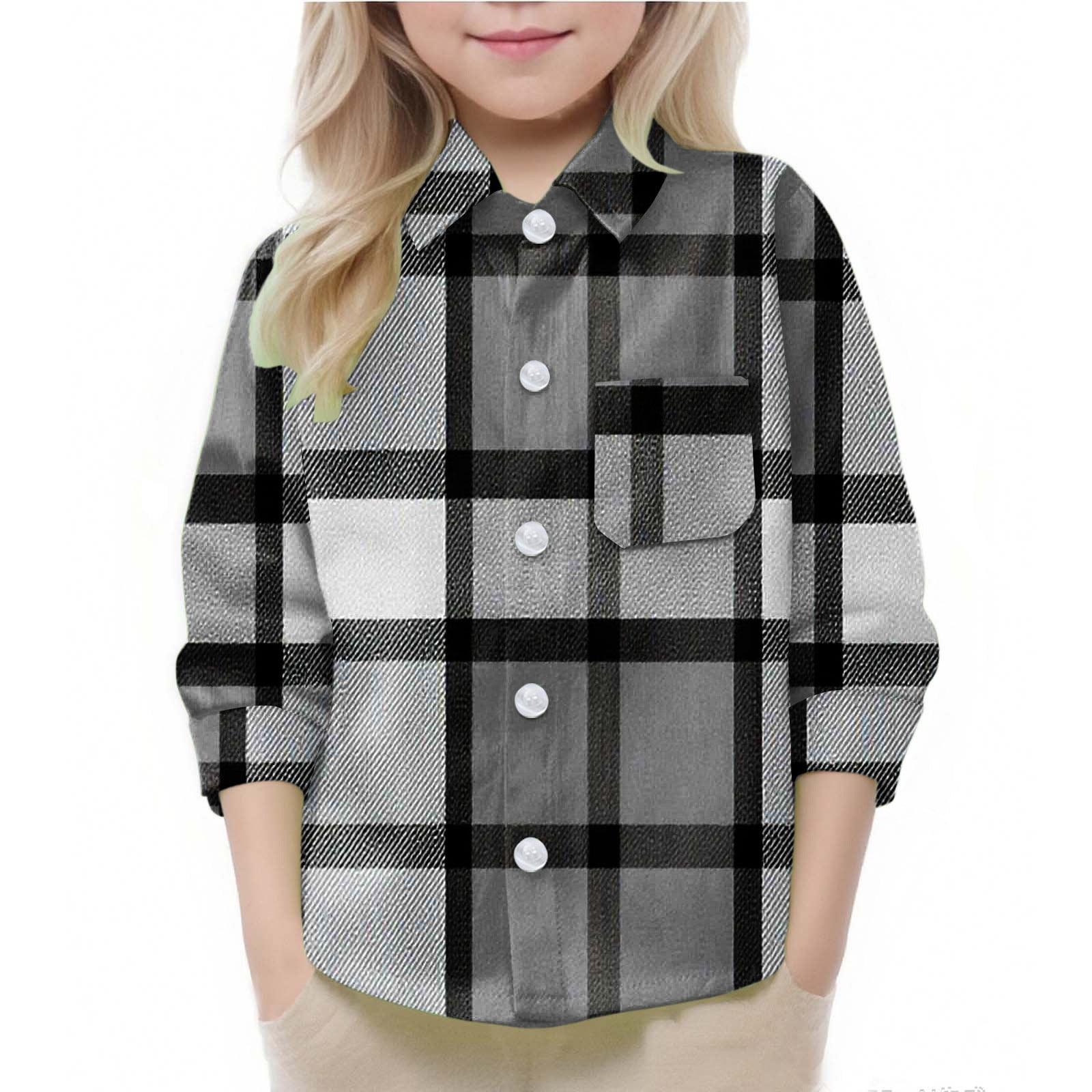 Eltusu Girls Plaid Shirts, Lapel Collar Casual Comfy Long Sleeve Button ...